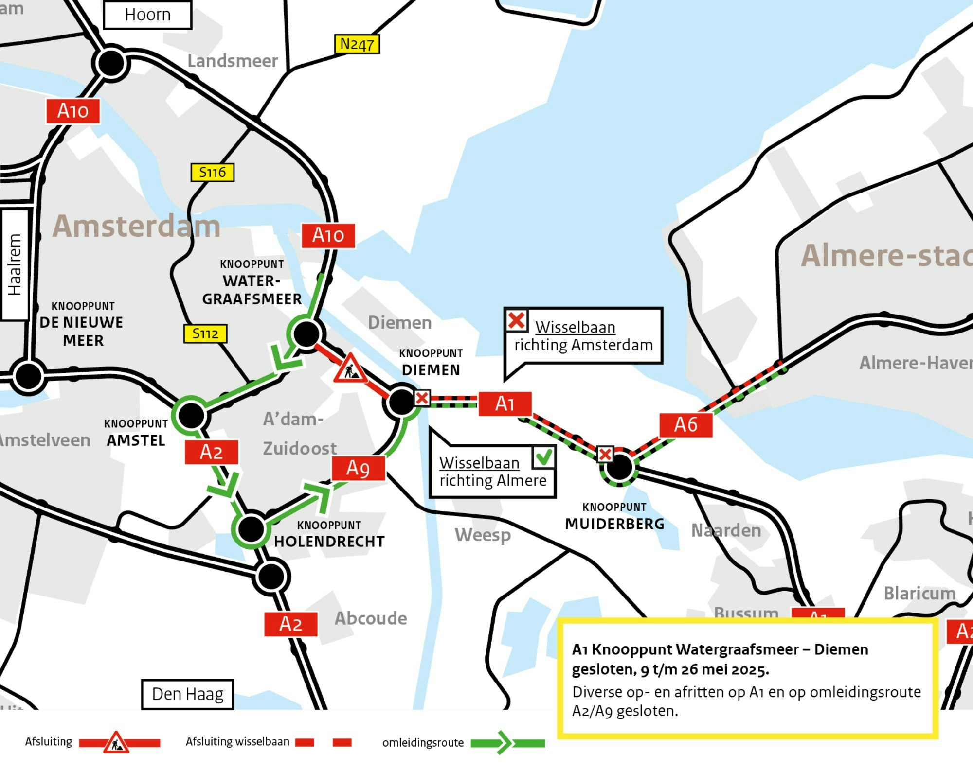 A1 dicht door start grootschalige werkzaamheden in en rond Amsterdam